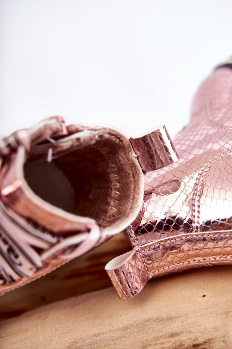 Dziecięce Ocieplane Skórzane Botki Różowe Dottie