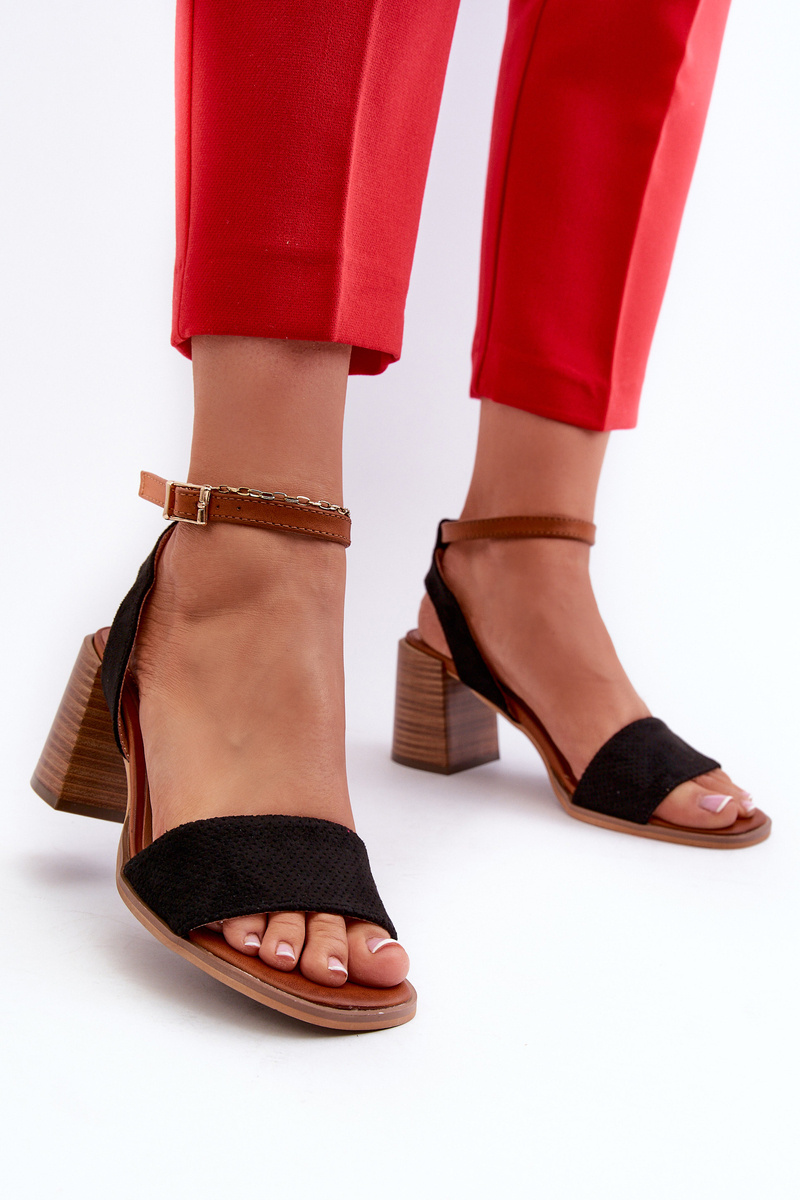 Sandały Damskie Na Słupku Z Eko Zamszu Czarne Ronvia