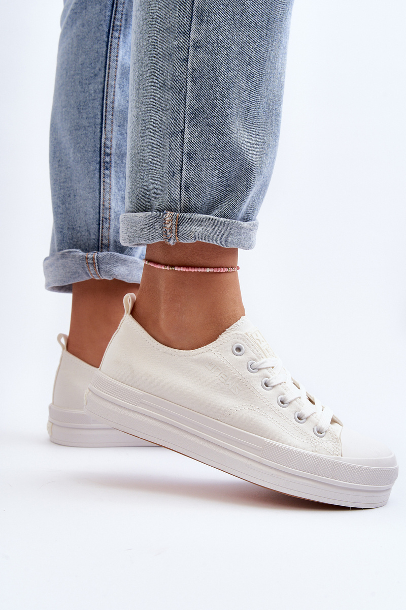 Trampki Damskie Materiałowe Białe Staneva