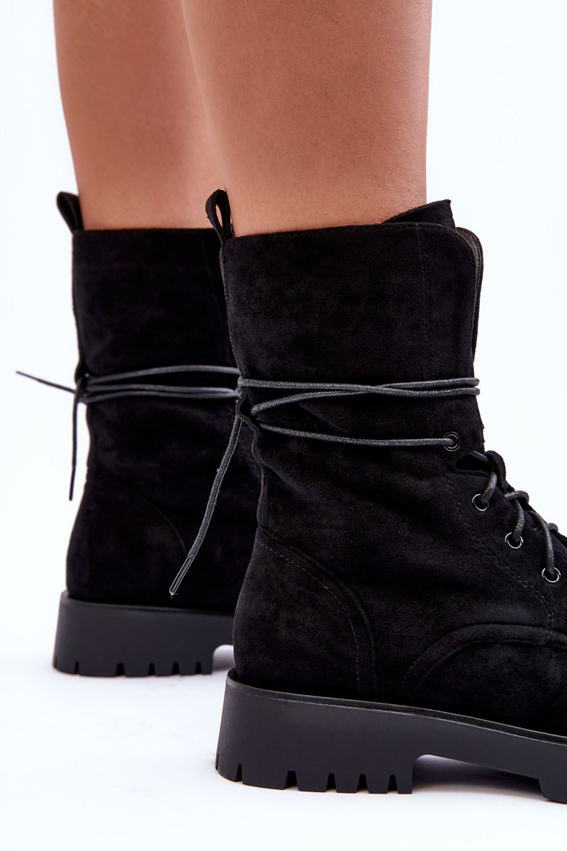 Zamszowe Workery Botki Na Płaskim Obcasie Czarne Jence